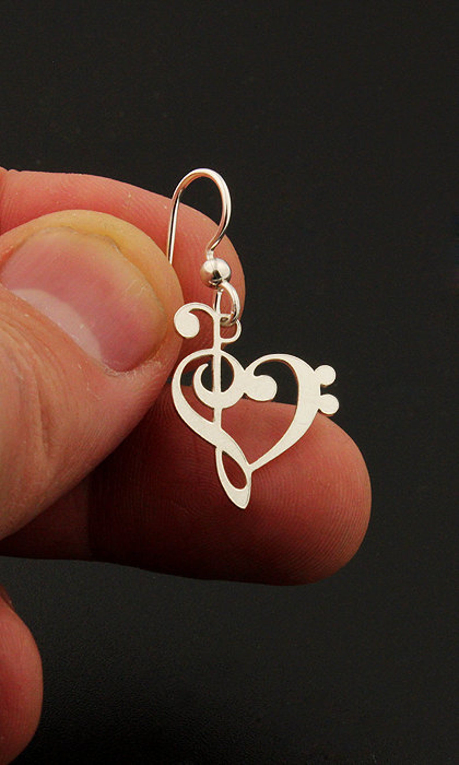 Heart Clef G Clef Bass Clef Heart Earrings Silver Music Note Treble ...