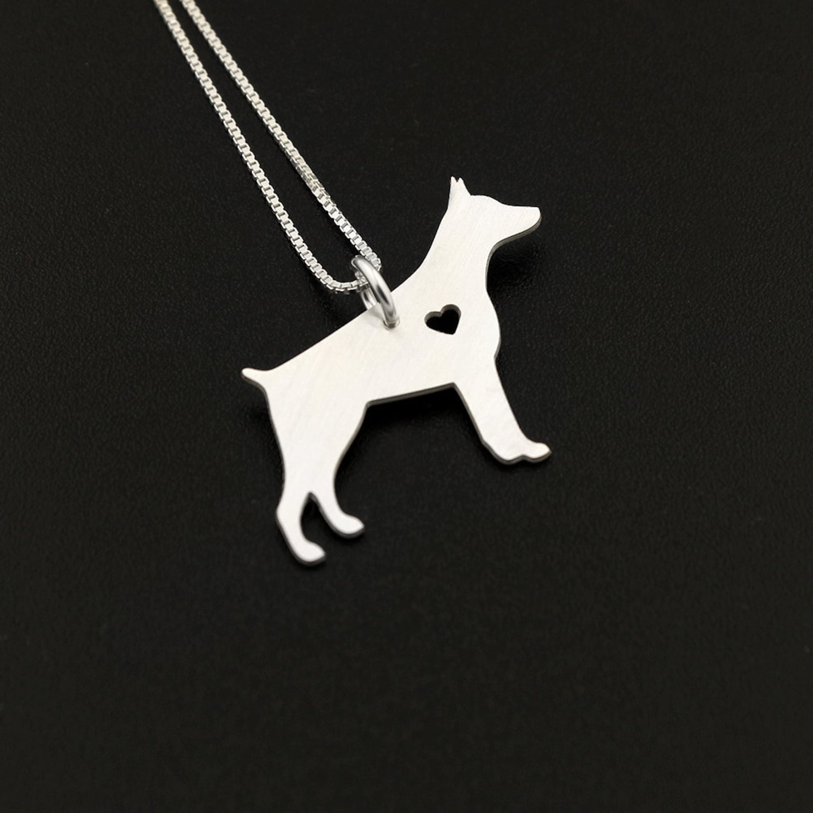 Doberman Necklace Sterling Silver Dog Breeds Pendant W/ Heart - Etsy