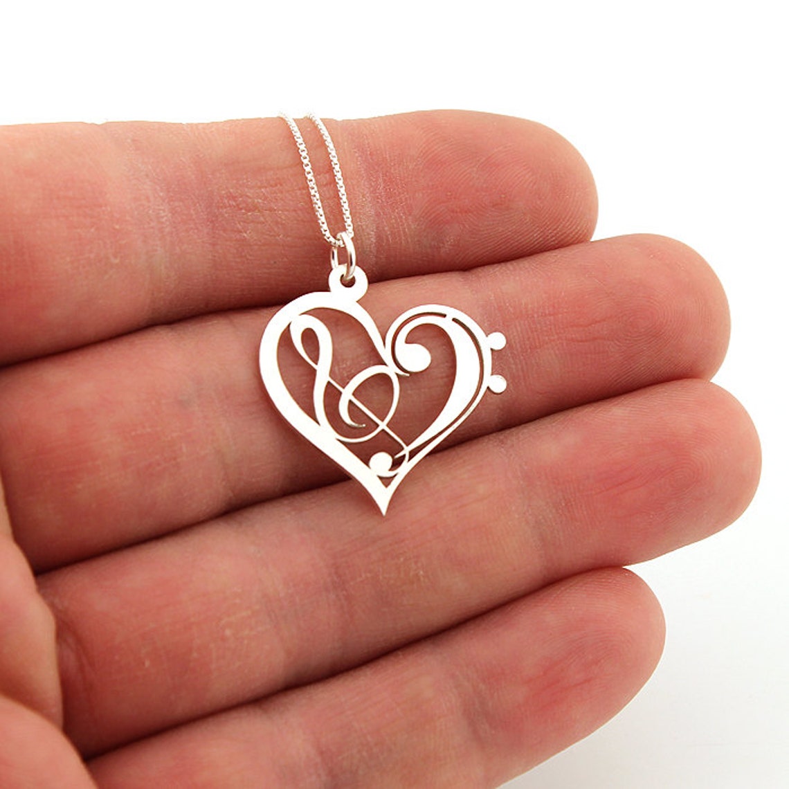 Heart Clef G Clef Bass Clef Heart Necklace Silver Music Note Etsy