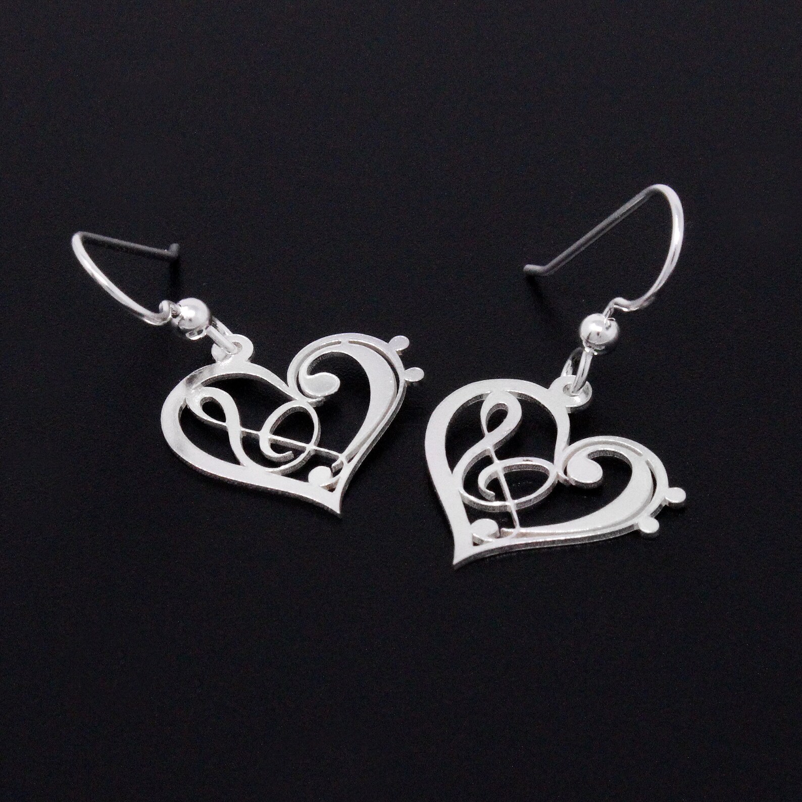 Heart Clef G Clef Bass Clef Heart Earrings Silver Music Note - Etsy