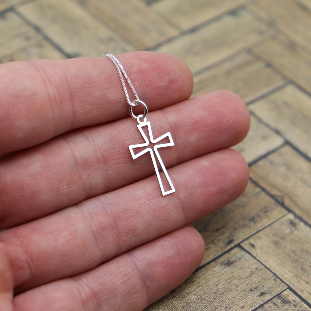 Sterling Silver Cross Necklace - Open Cut, Satin Matte Christian ...
