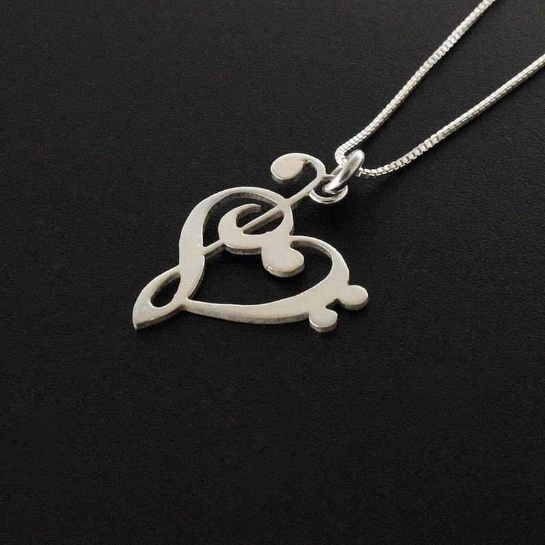 Sterling Silver G Clef Heart Pendant Necklace, Musician Gift Music Note ...