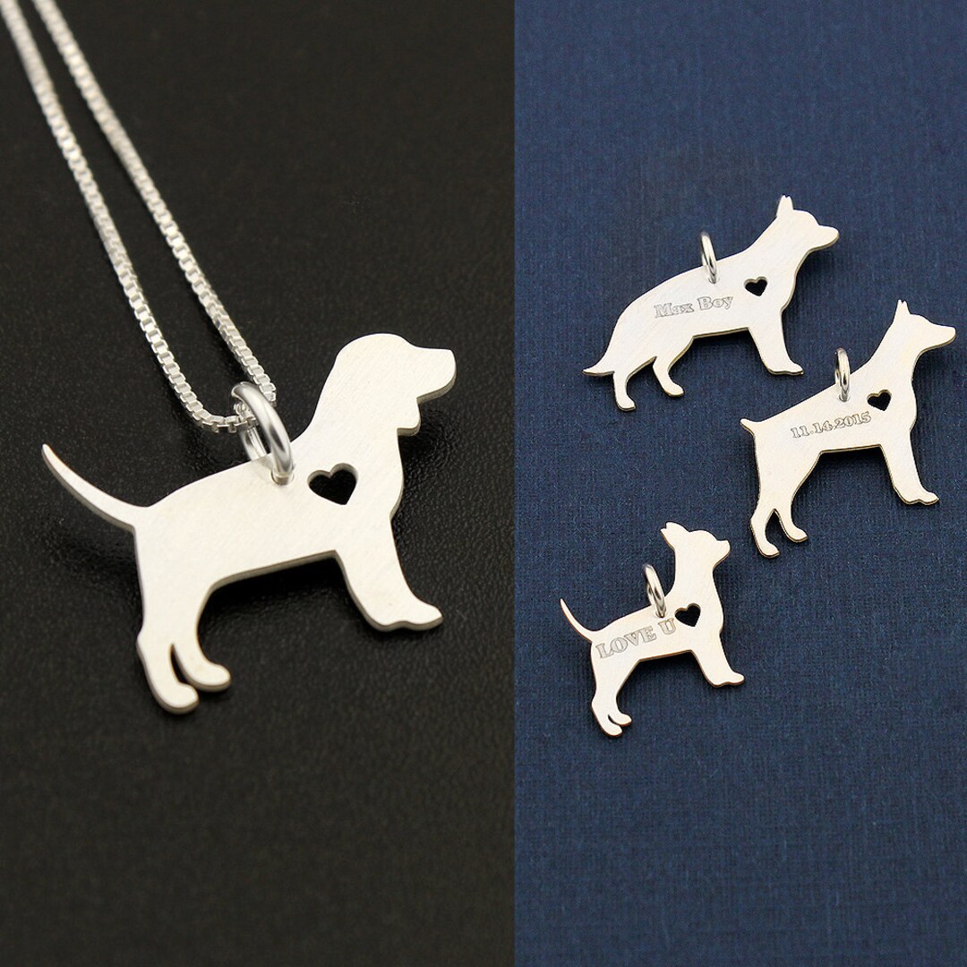 Beagle Necklace Sterling Silver Dog Breeds Pendant W/ Heart - Love Pet ...
