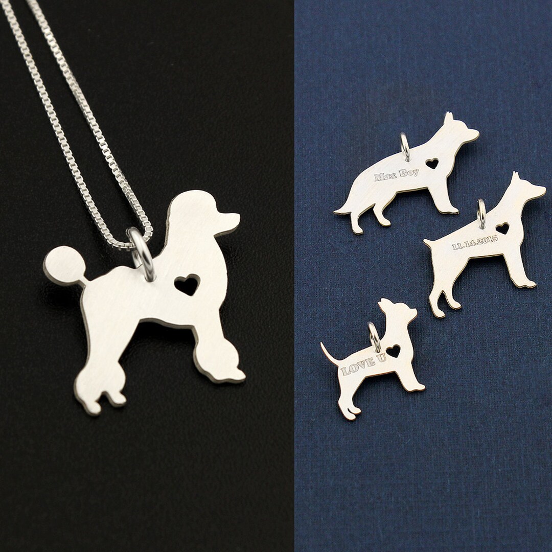 Sterling Silver Poodle Necklace - Heart Cutout, Italian Chain - Etsy