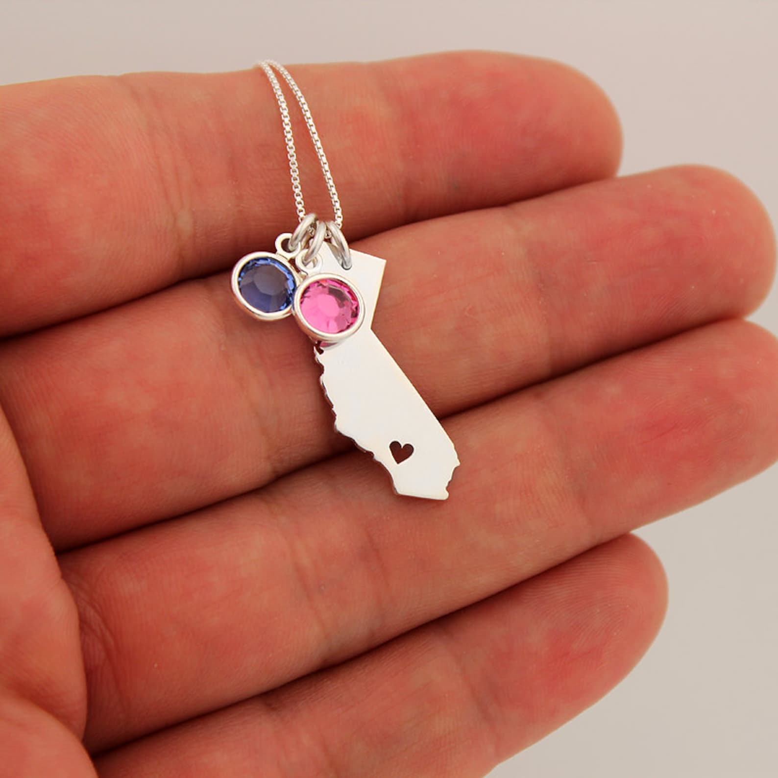 Personalized Sterling Silver State Necklace With Heart & Swarovski ...