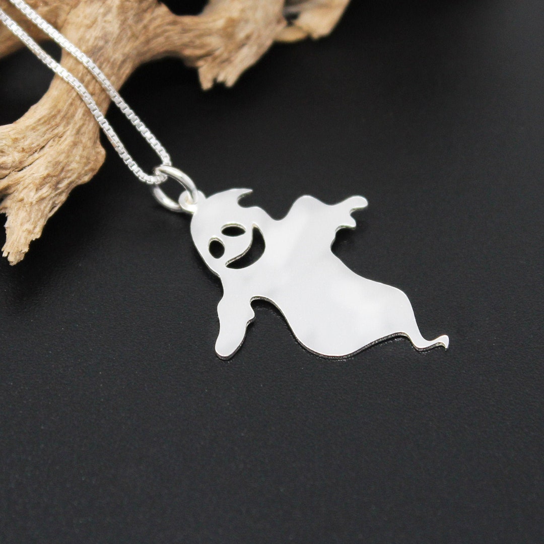 Halloween Ghost Necklace: Sterling Silver Pendant With Box Chain - Etsy