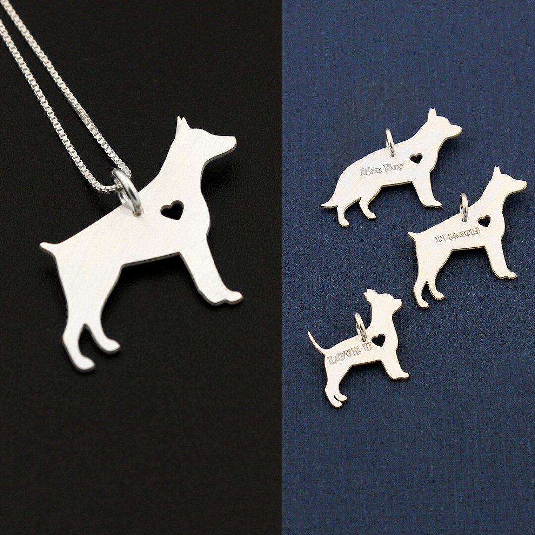 Doberman Necklace Sterling Silver Dog Breeds Pendant W/ Heart - Love ...
