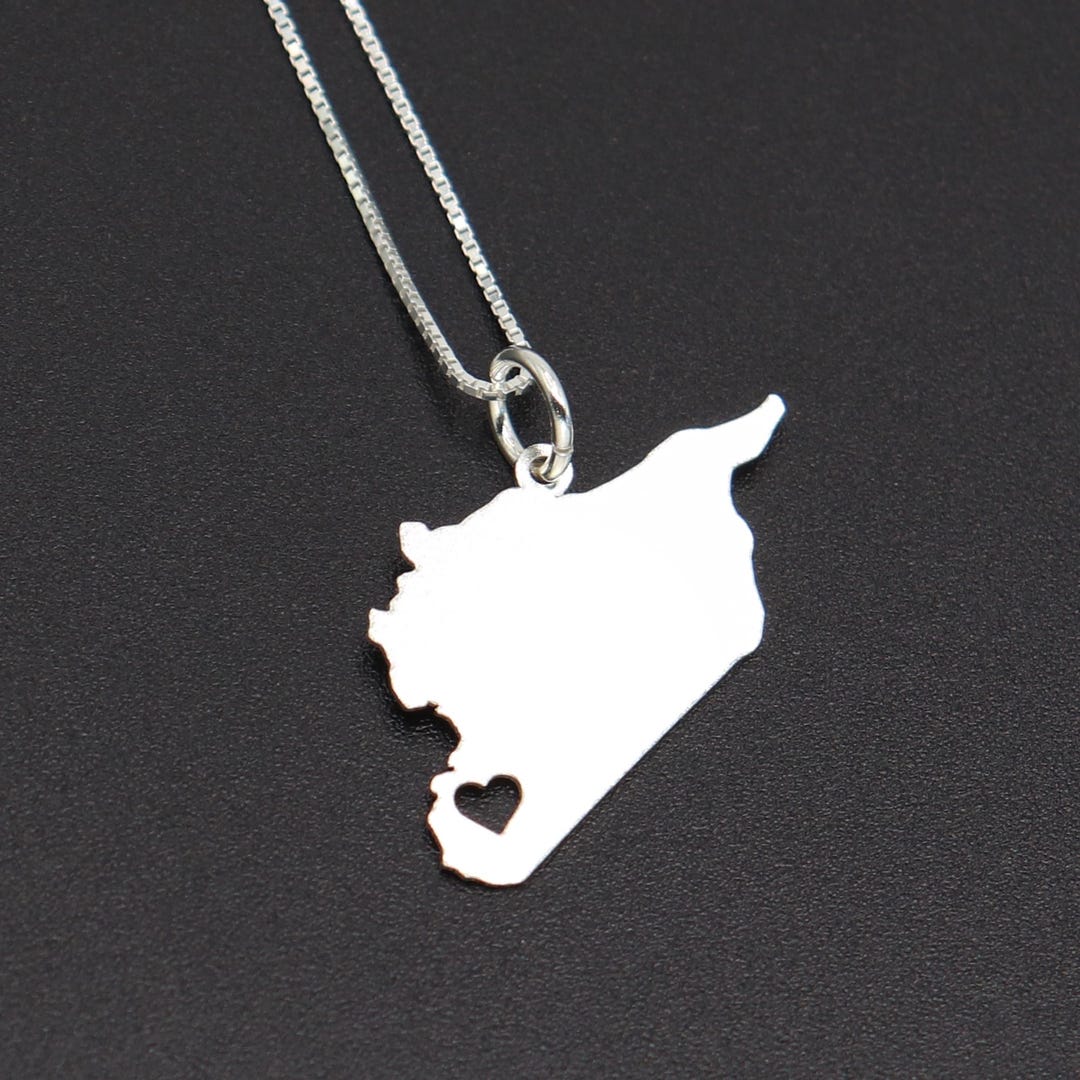 Engraved Syria Map Necklace – Sterling Silver, Personalized Jewelry ...