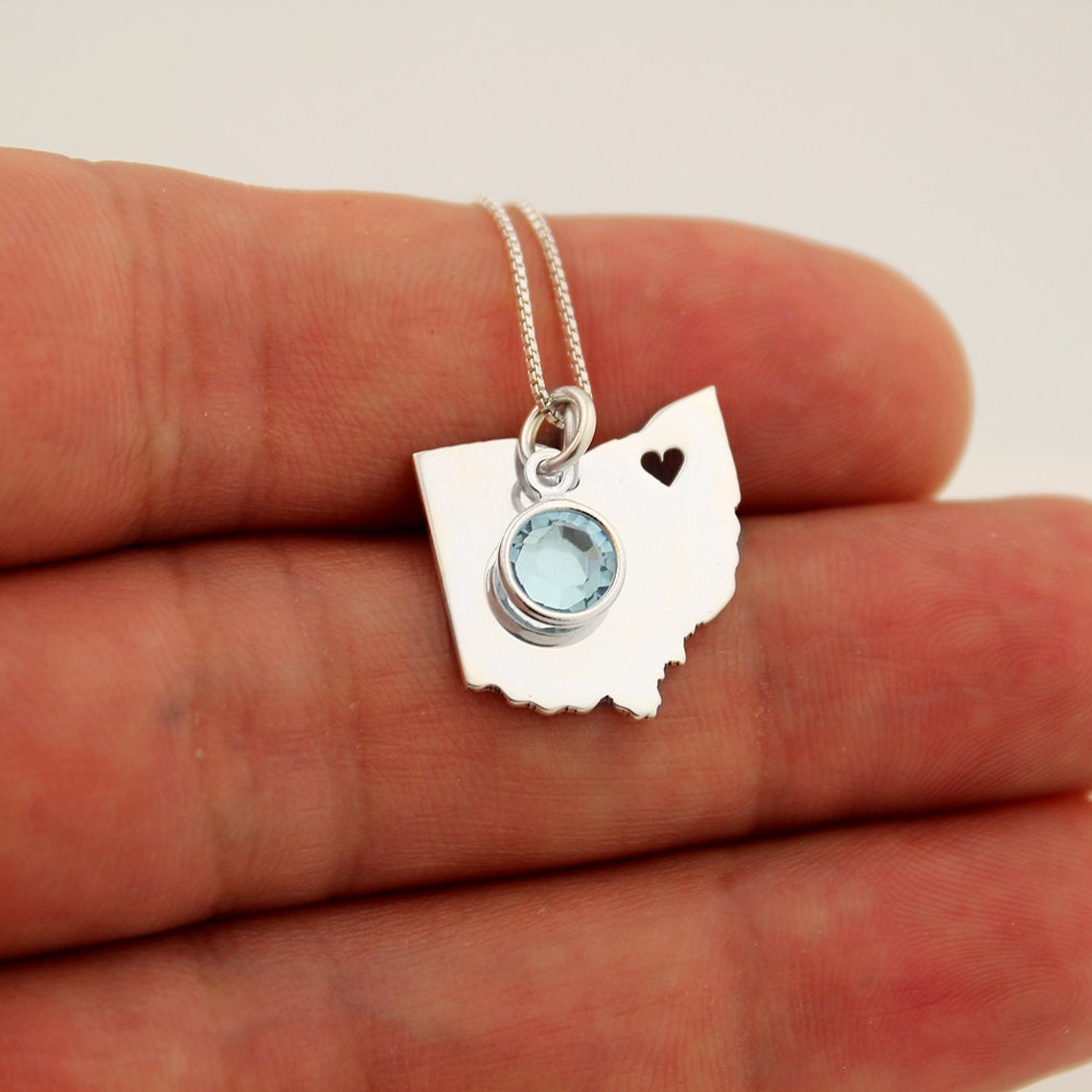 Any States Personalized State Necklace With Heart & Birthstone - Etsy