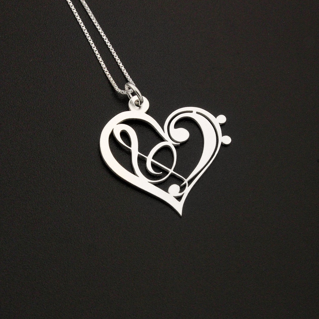 Heart Clef G Clef Bass Clef Heart Necklace Silver Music Note Treble ...