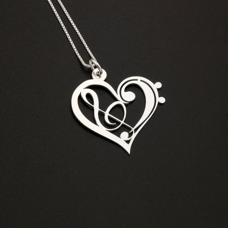 Heart Clef G Clef Bass Clef Heart Necklace Silver Music Note Etsy