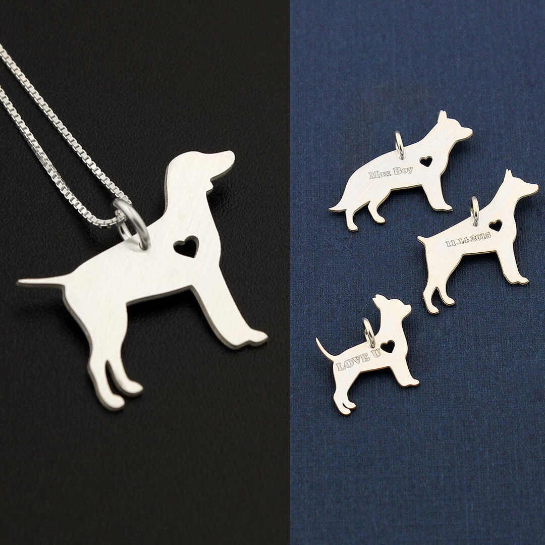 German Pointer Necklace Sterling Silver Dog Breeds Pendant W/ Heart ...