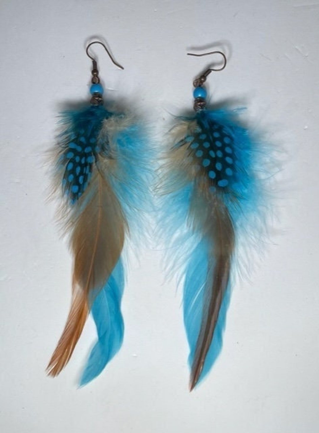 Beautiful Handmade Turquoise Feather Earrings/ Real Feather Turquoise ...
