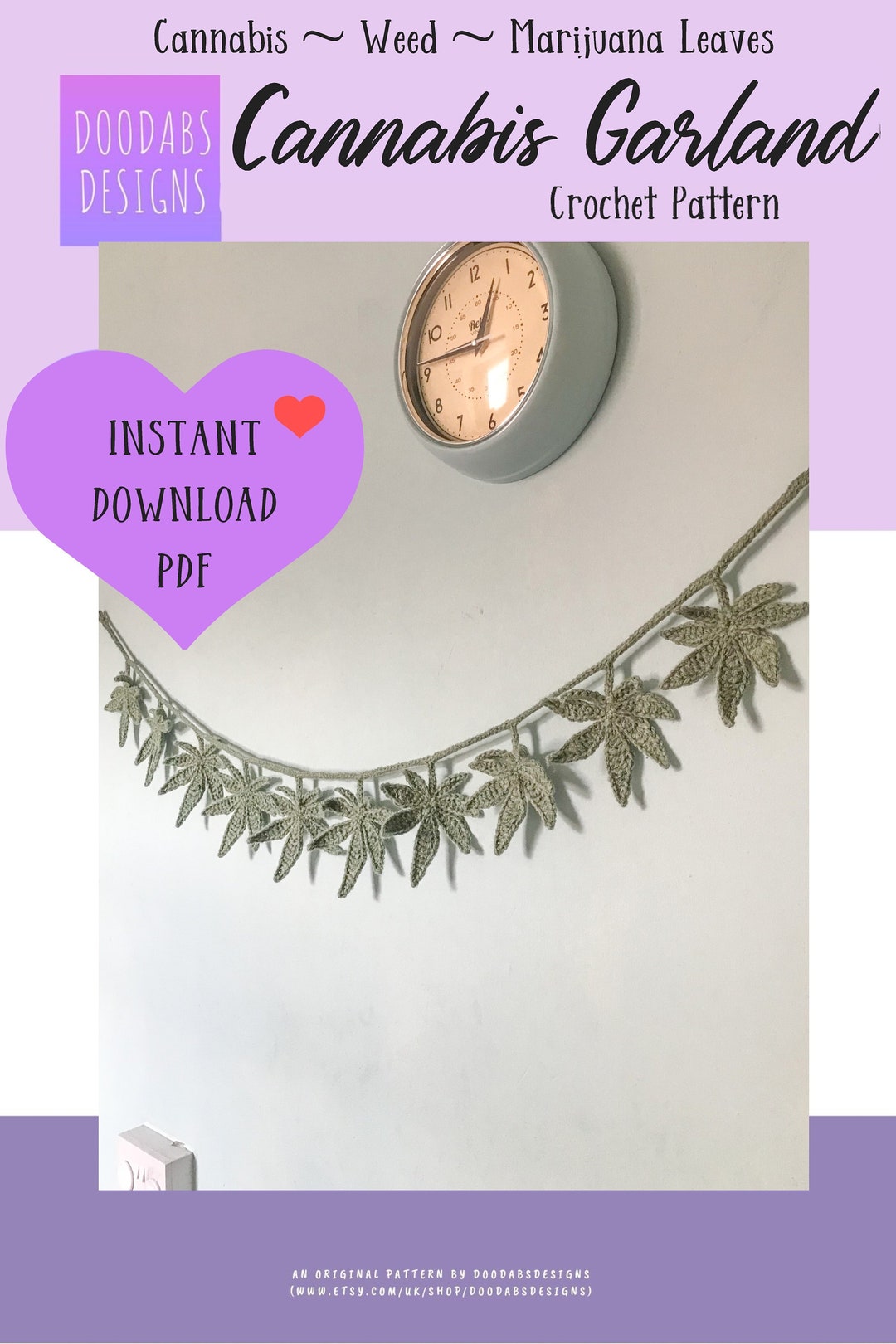 Crochet Pattern Cannabis Garland PDF Download Pot Leaf Cannabis Weed ...