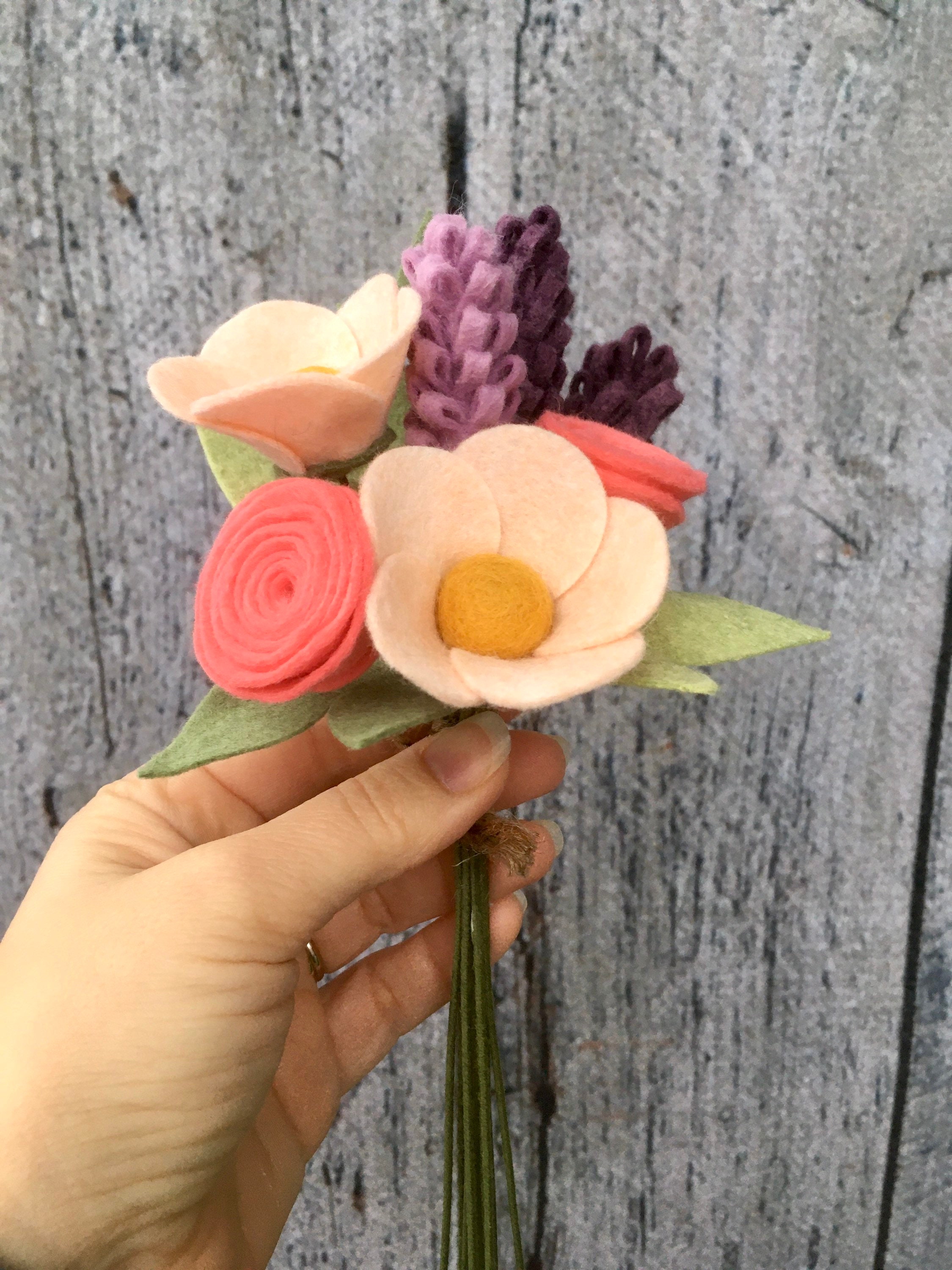 Spring Felt Flower Bouquet Lavender and Coral Choose With or - Etsy