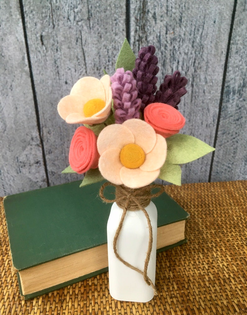 Spring Felt Flower Bouquet Lavender and Coral Choose With or - Etsy