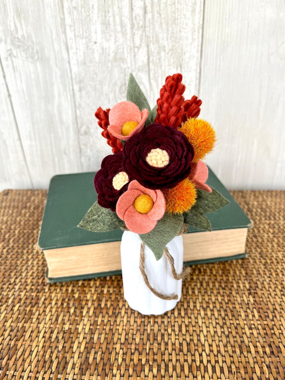 Fall Felt Flower Bouquet, Copper & Burgundy, Choose With or Without ...