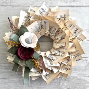 Classical Music Wreath, Vintage Sheet Music, Felt Flowers, Burgundy ...