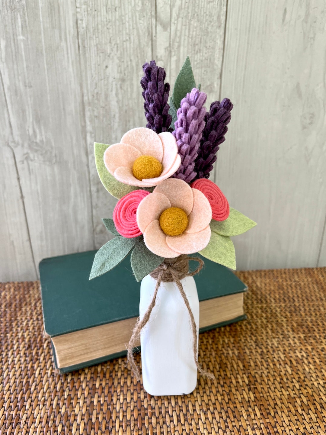 Spring Felt Flower Bouquet, Lavender and Coral, Choose With or Without ...