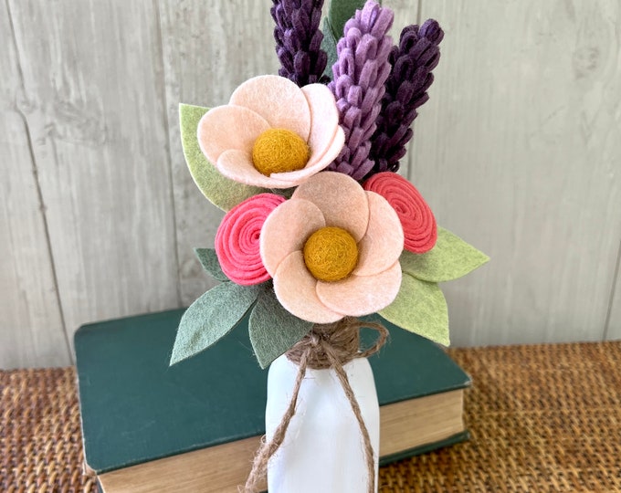 Spring Felt Flower Bouquet, Lavender and Coral, Choose With or Without ...