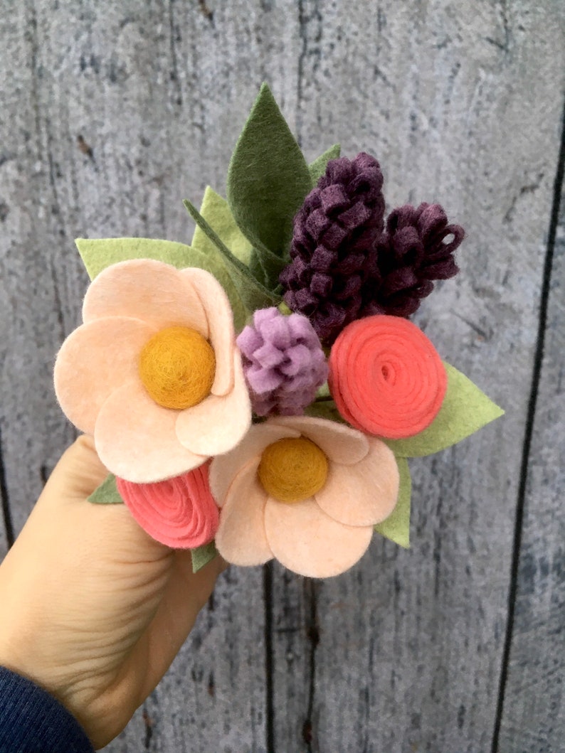 Spring Felt Flower Bouquet Lavender and Coral Choose With or - Etsy