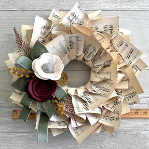 Classical Music Wreath, Vintage Sheet Music, Felt Flowers, Burgundy ...