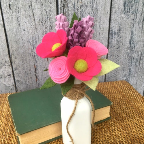 Spring Felt Flower Bouquet Lavender and Coral Choose With or - Etsy