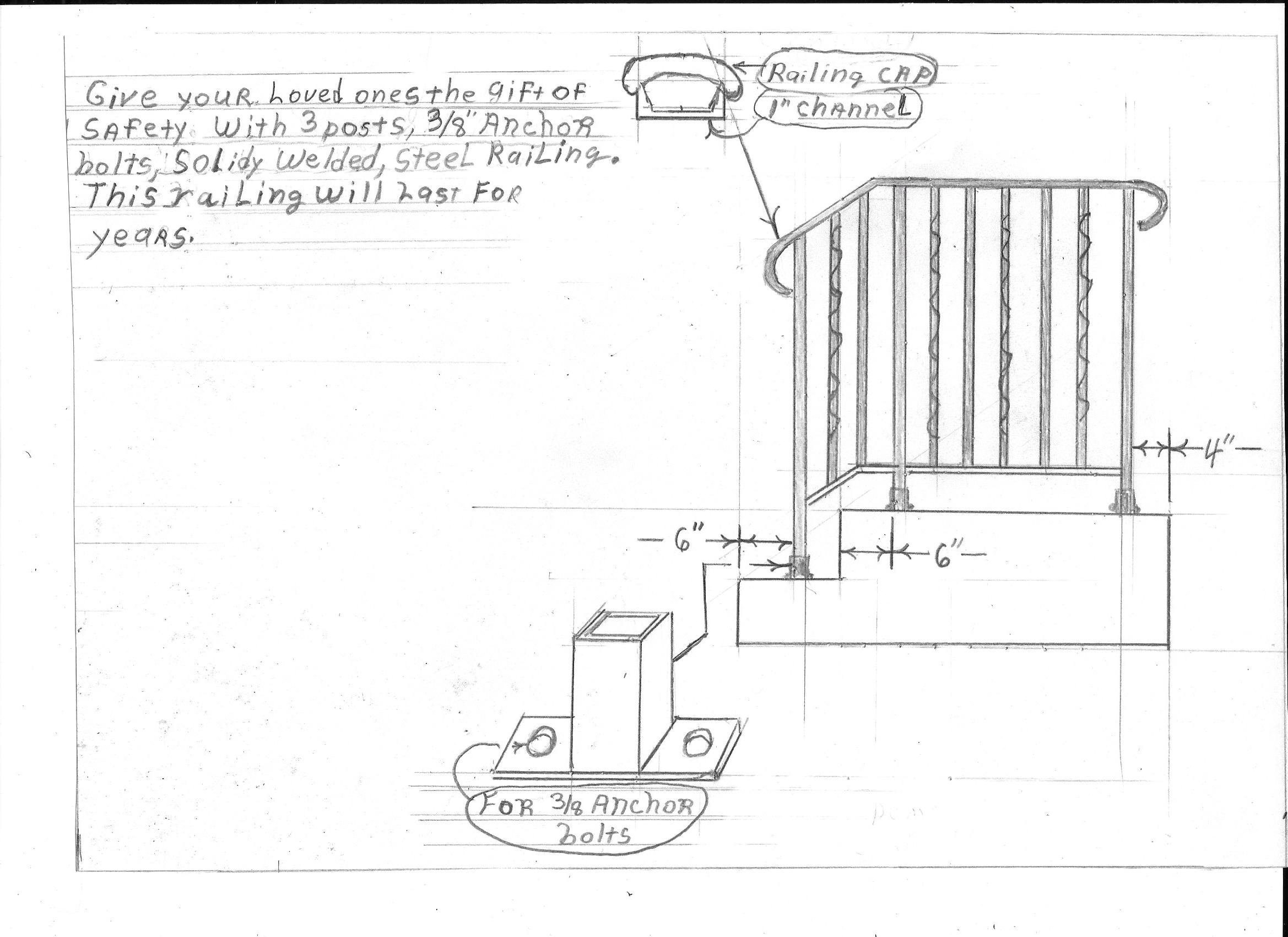 Railing for Steps With 1 Step and 2 Ft. to 4 Ft. Landing ,custom Made ...