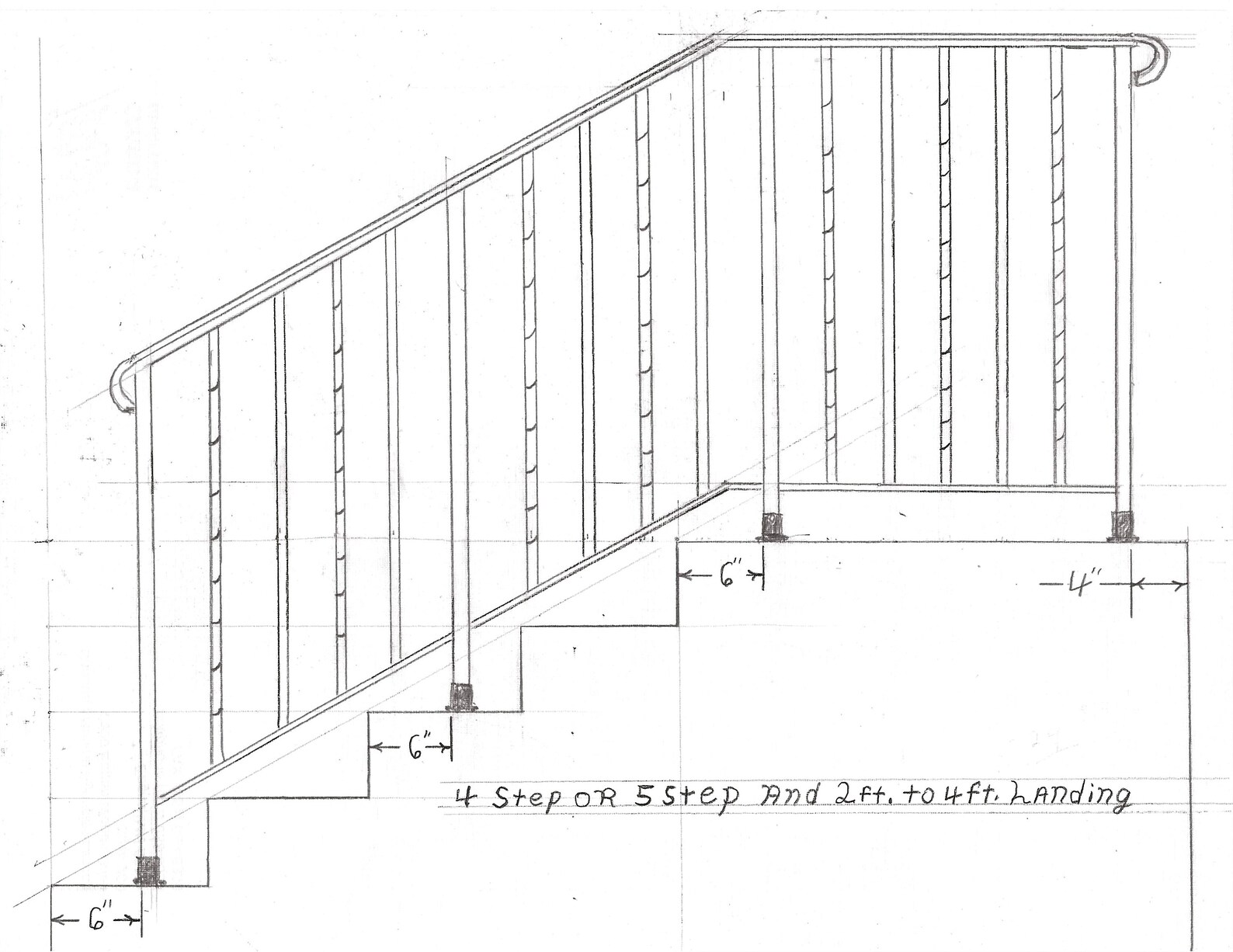 Railing for Steps With 4 Step or 5 Steps and 2 Ft to 4 Ft. Landing ...