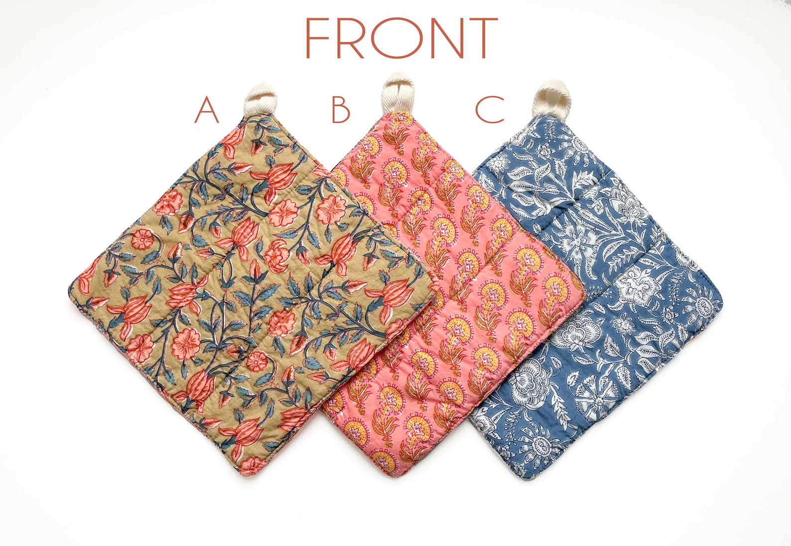 Handmade Double Sided Block Print Pot Holder/hot Pad/trivet-kitchen ...