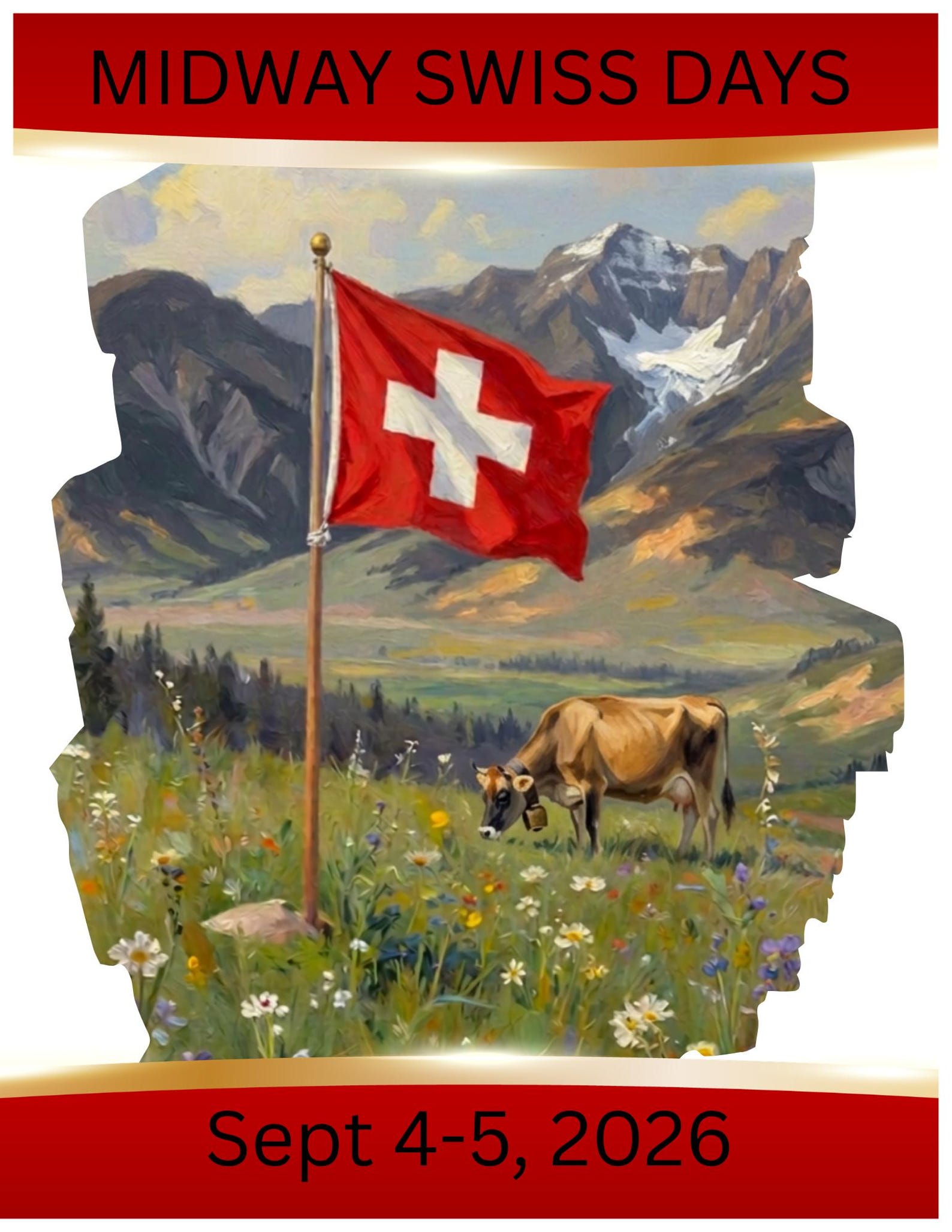 Swiss Days Midway Poster: Alpine Cows, Mountains, Flag (editable) - Etsy UK