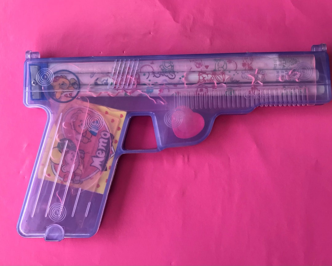 Purple Gun Pencil Case. Stationary Set 80s. Plastic Gun Pencil Box ...
