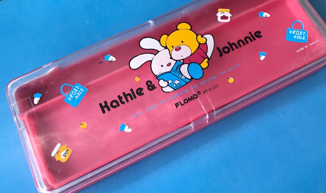 80s Flomo Kathie & Johnnie Pencil Box. Vintage Double Decker Pink ...