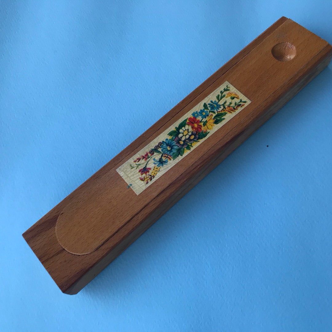 Vintage Wooden Pencil Box With Sliding Lid. 1960s Traditional Greek ...