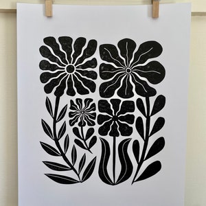 Retro Blooming Block Print, Lino Print, Hand-pulled Prints, Retro ...