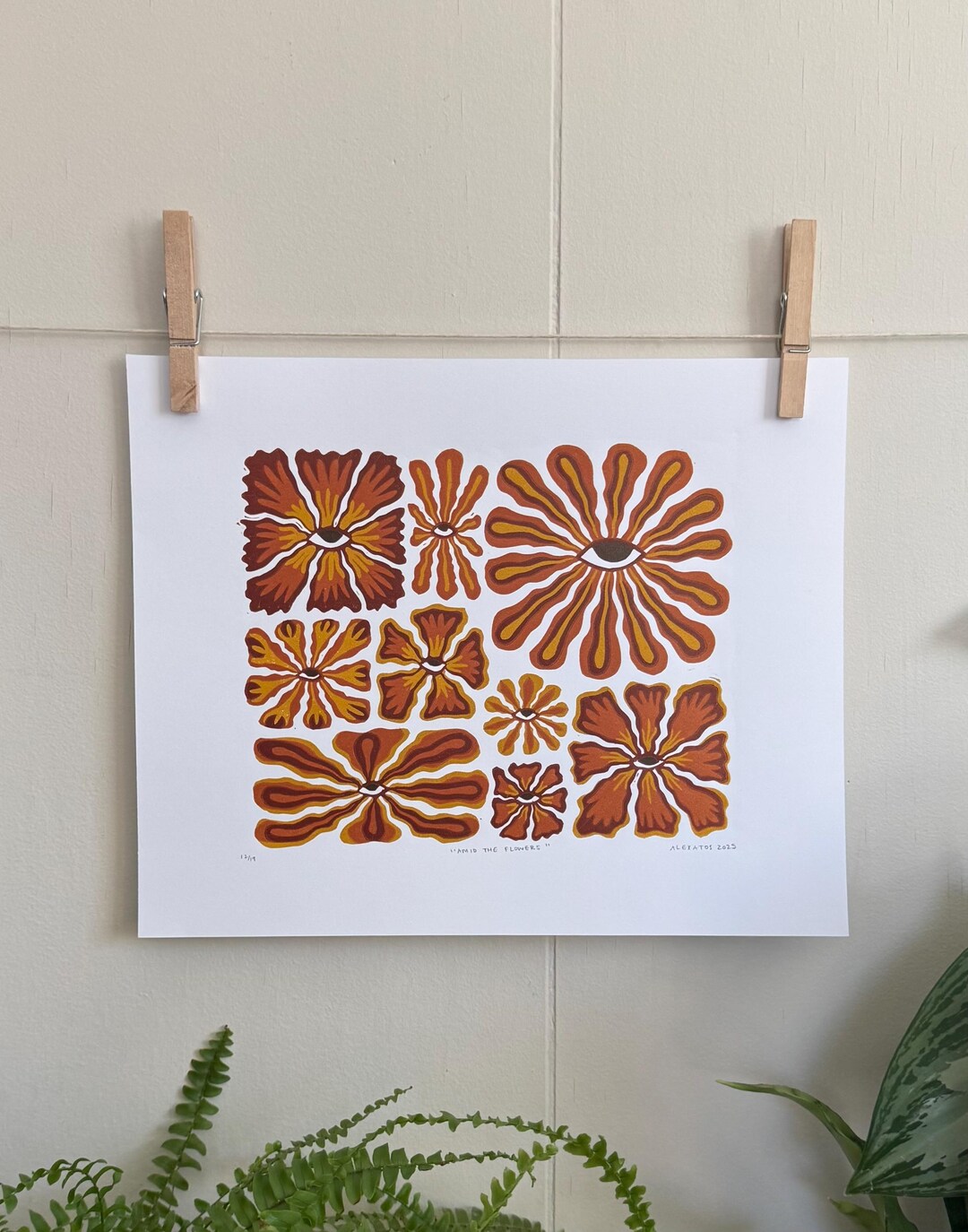 Blooming Eye Block Print, Abstract Floral Folk Art (8x10) - Etsy