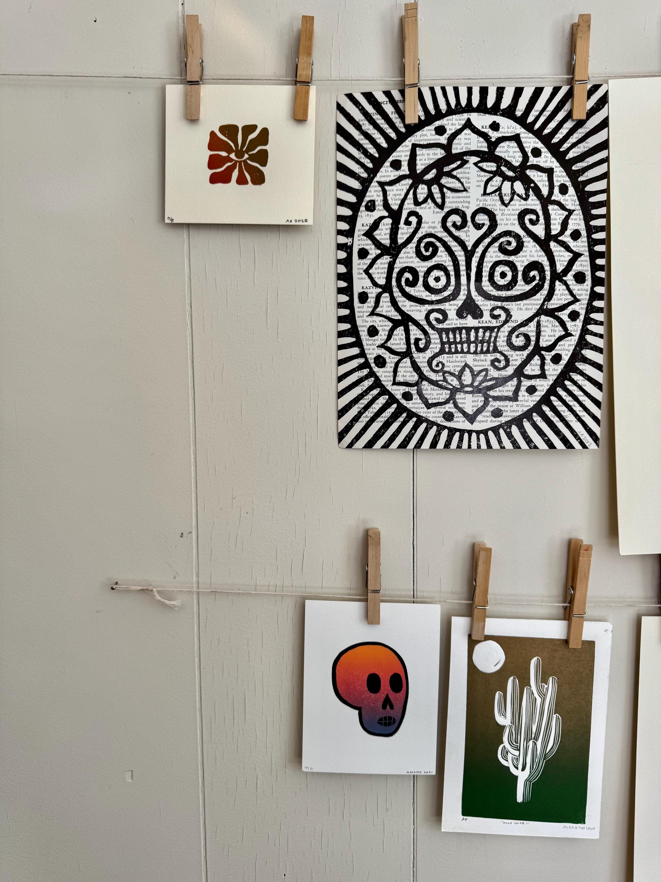 Linocut Print Bundle – Southwestern Folk Art, Cactus, Skull (seconds ...