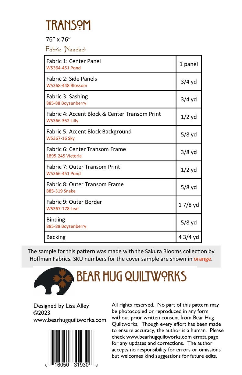 Transom Quilt Pattern - Etsy