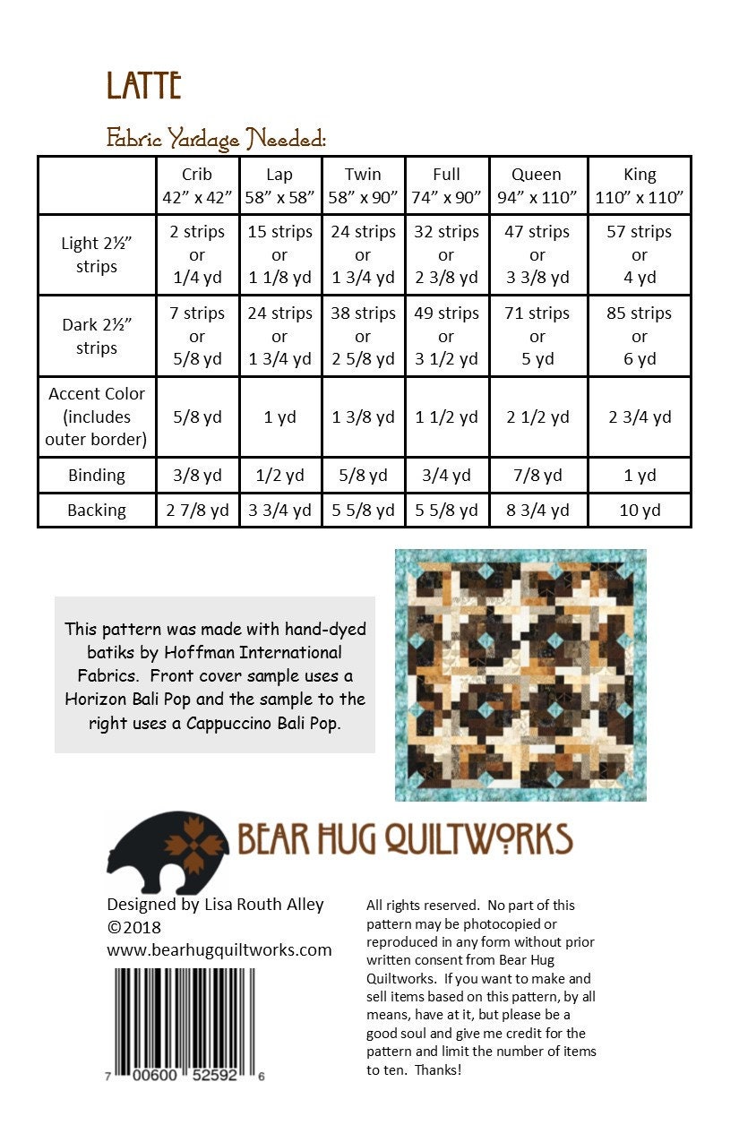 Latte Quilt Pattern - Etsy