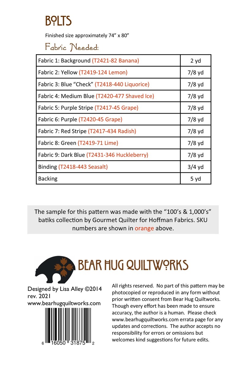 Bolts Quilt Pattern - Etsy