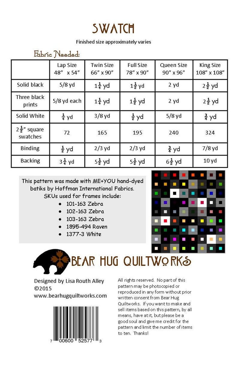 Swatch Quilt Pattern | Etsy