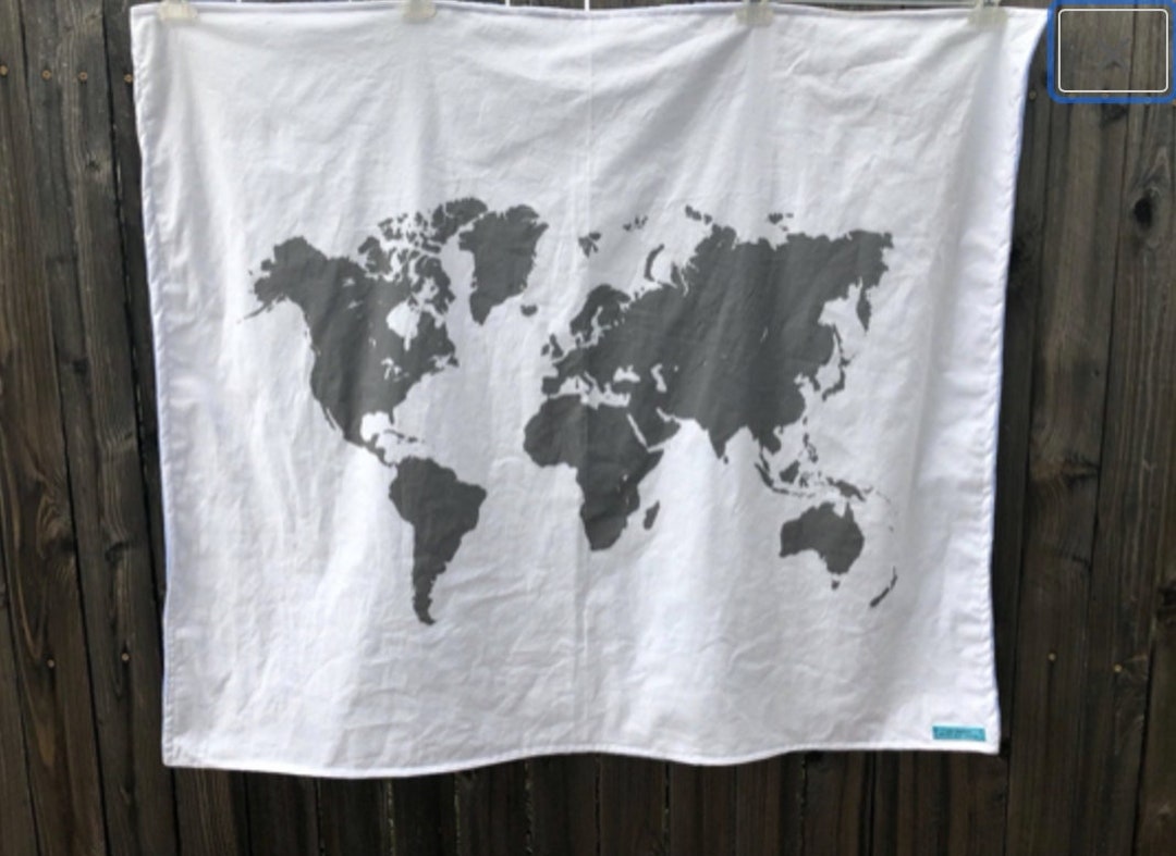 WORLD Map Baby Blanket. 34.5 by 41 Inches. Map of the World. Cotton and ...