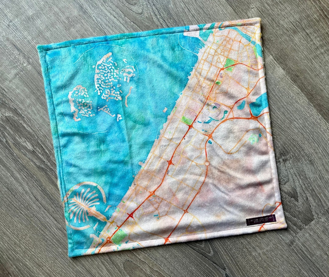 DUBAI UAE Map Lovey. Small Security Blanket for Baby or Toddler, Lovie ...