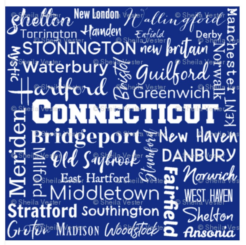 CONNECTICUT Cities Fabric Yardage CT Typography Fabric by - Etsy