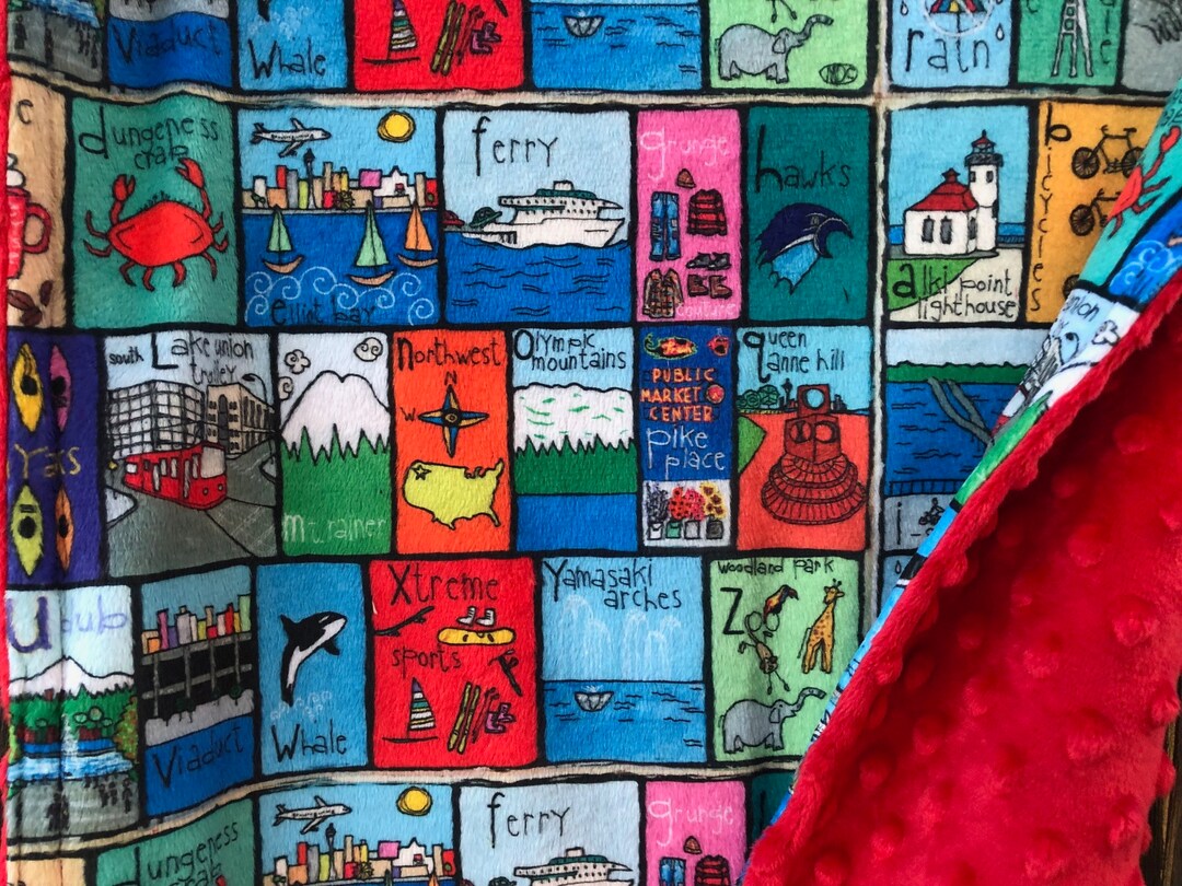 SEATTLE WA Minky Blanket or Lovey Alphabet, Abcs Minky and Faux Fur ...