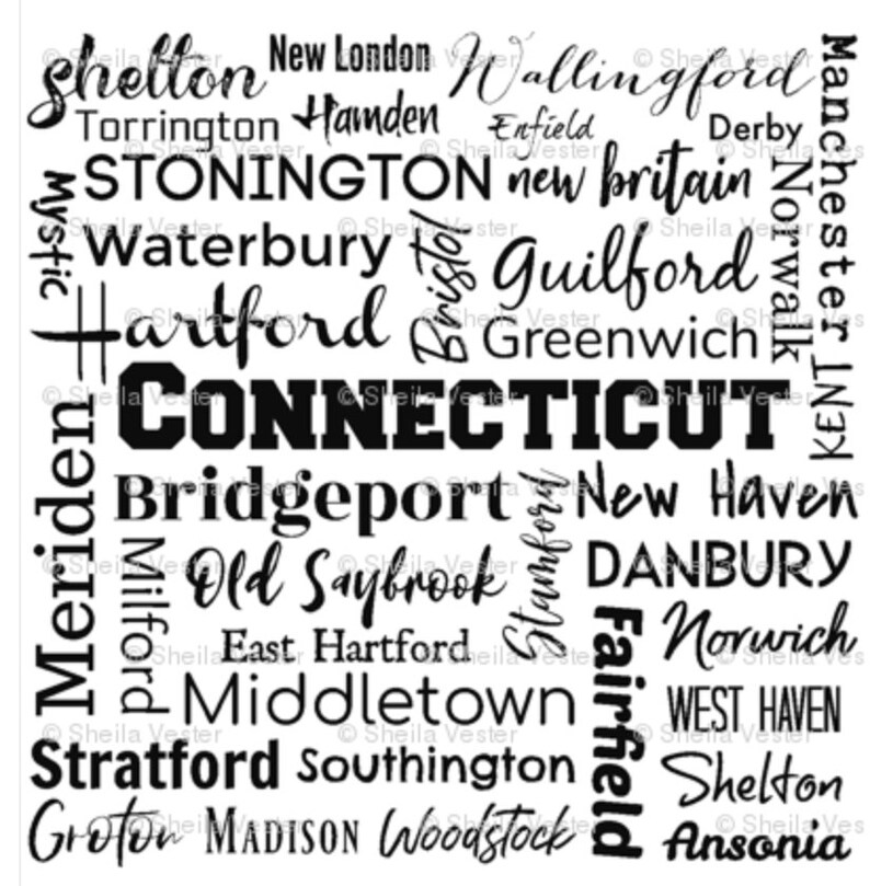 CONNECTICUT Cities Fabric Yardage CT Typography Fabric by - Etsy