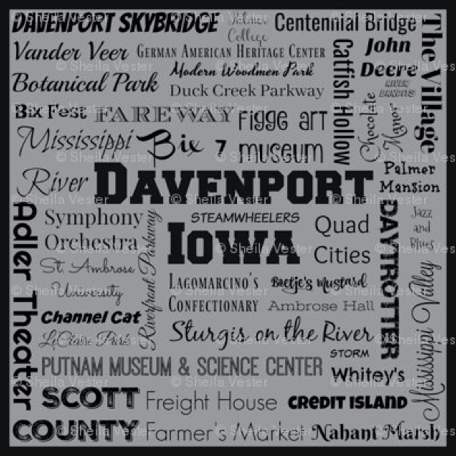 DAVENPORT IOWA Fabric Yardage IA Typography Fabric by the - Etsy