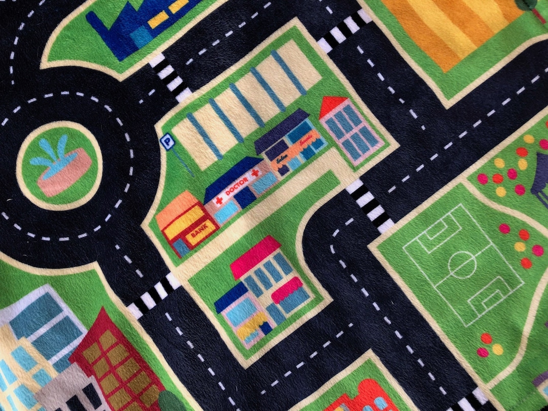Toy Car Road Map Baby Blanket, Play Mat or Lovey. Minky and Faux Fur ...