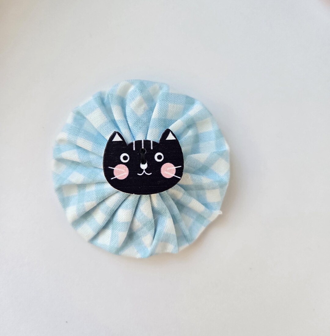 1 Handmade BLUE Fabric Yoyos for Craft, Yo-yo Applique Yoyo With Kitty ...