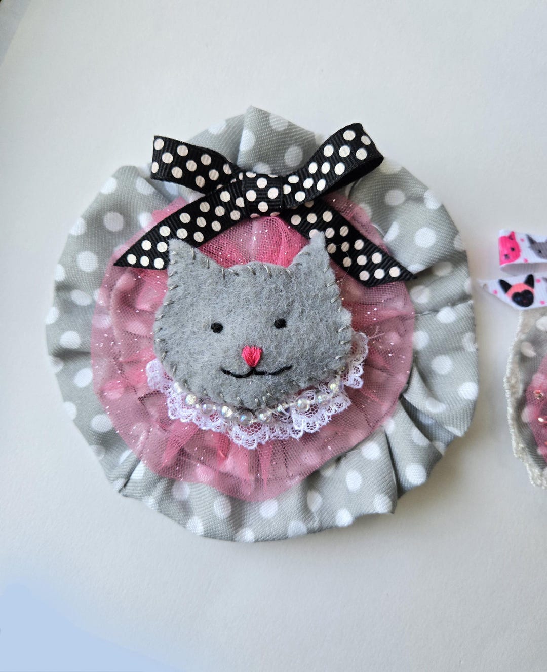 1 Handmade Cute Felt Kitty Fabric Yo-yo, Large 4" Yoyo, Round ...
